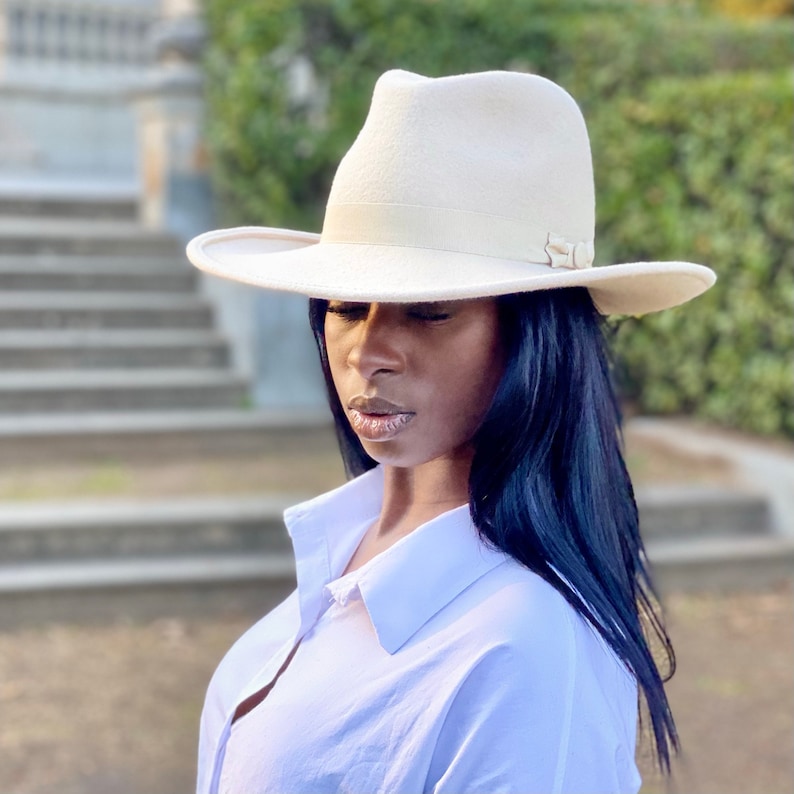 Large Brim Fedora Off-white Fedora Hat Wide Brim Fedora | Etsy