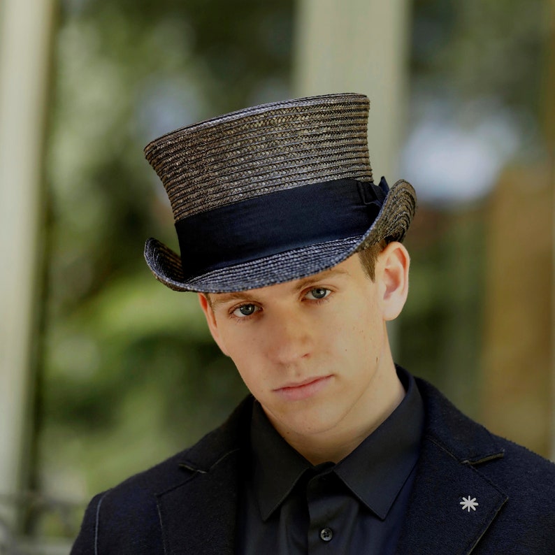 Handmade Dark Gray Straw Top Hat: Formal Summer Derby - Etsy