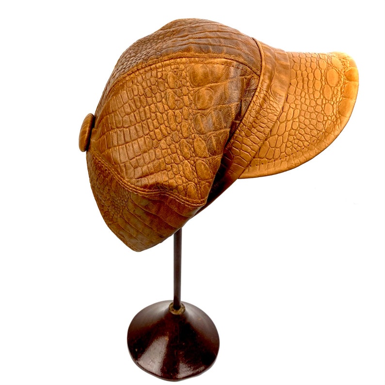 Newsboy Leather Cap, Brown Leather Crocodile Cap, Crocodrile Leather ...