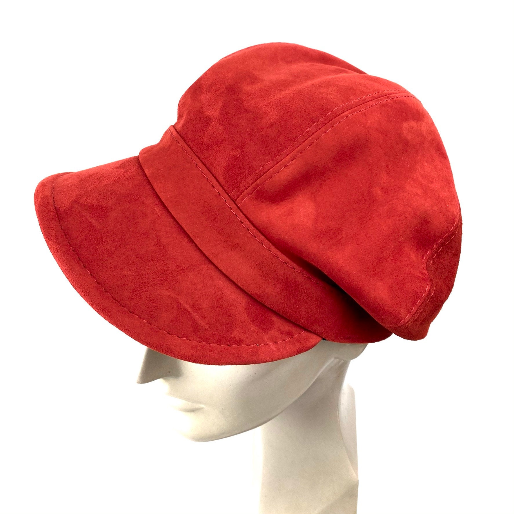 Baker Boy Leather Hat Red Leather Hat Woman Red Suede | Etsy UK