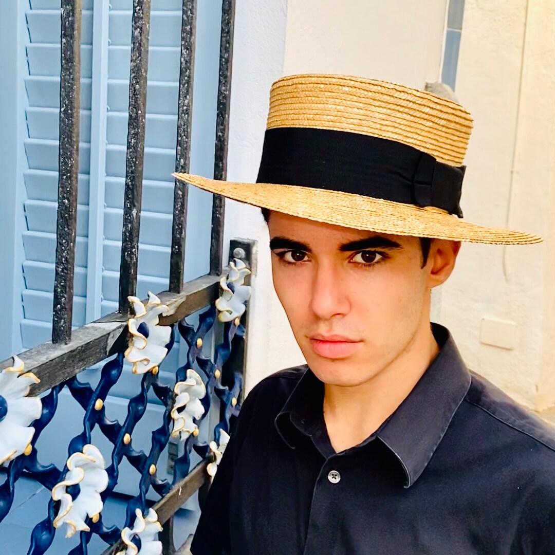 Men's Boater Straw Hat, Straw Boater Hat, Gondolier Straw Hat, Natural ...