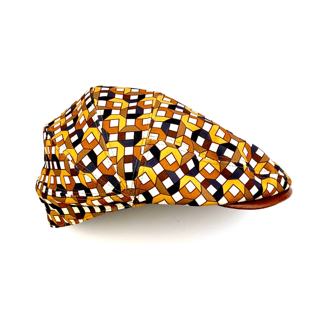 Vintage Leather Peak Cap: 70s Disco Funk Geometric Print - Etsy