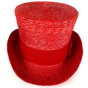 Red Straw Top Hat, Red Summer Straw Hat, Edwardian Red Hat, Red Topper ...