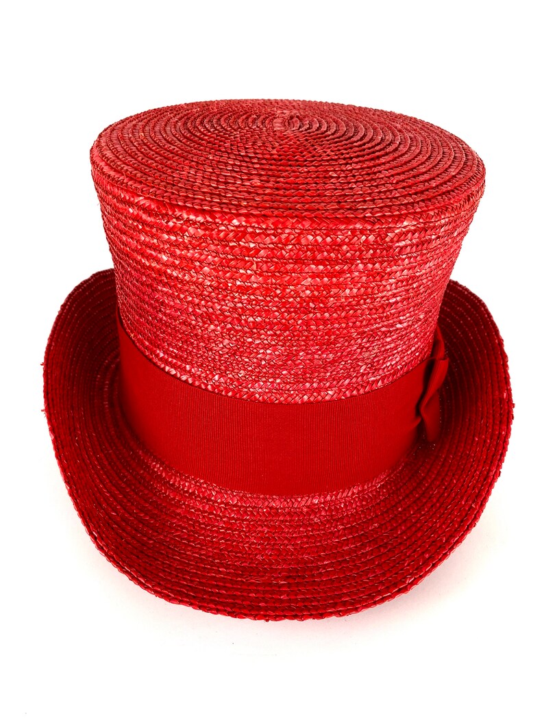 Red Straw Top Hat Red Summer Straw Hat Edwardian Red Hat - Etsy