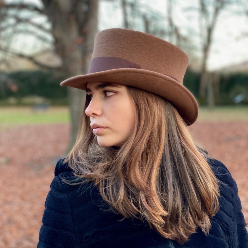Low Top Hat Light Brown Top Hat Short Top Hat Felt Top Hat - Etsy
