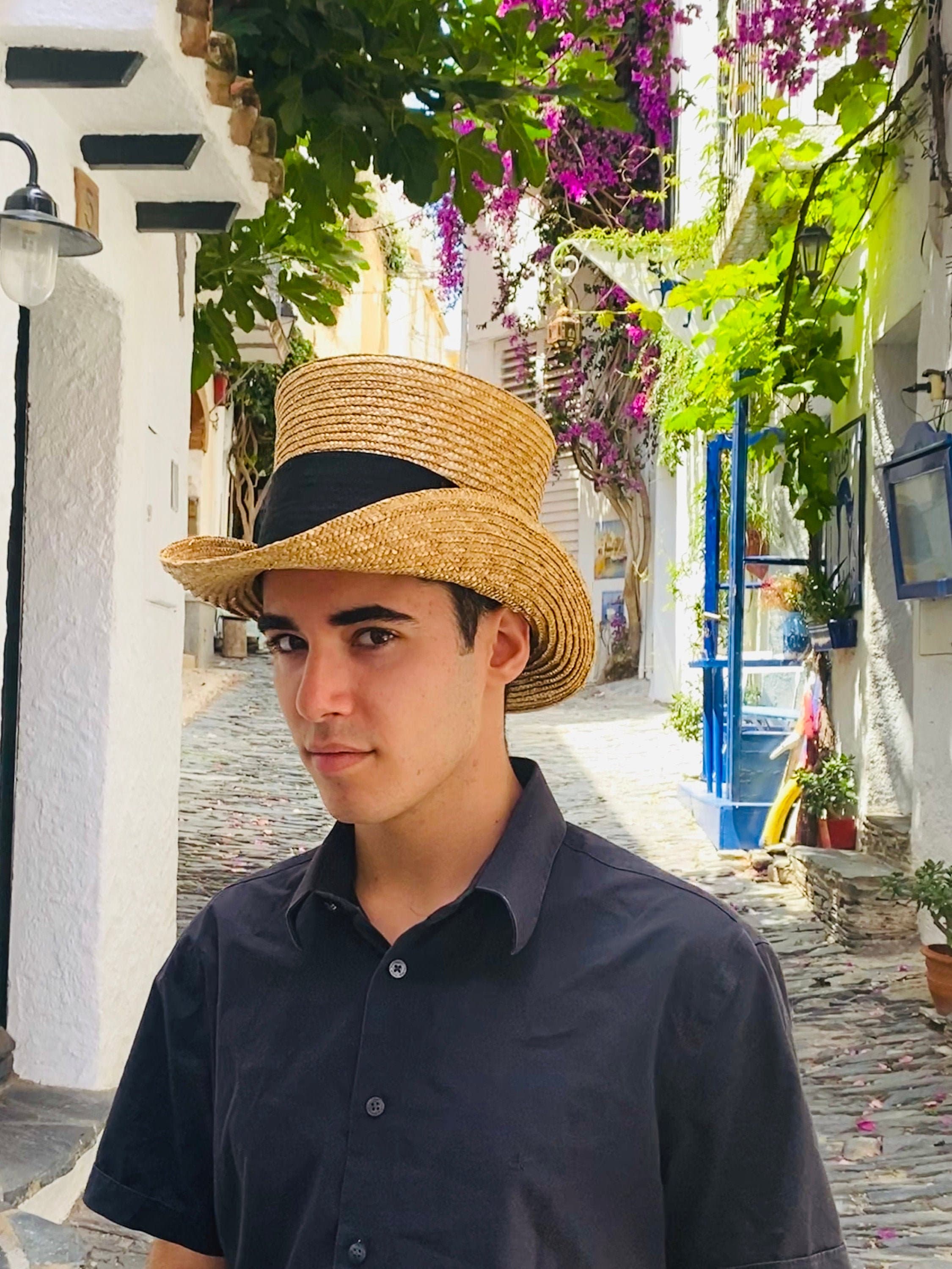 Straw Top Hat Straw Topper Hat Edwardian Straw Hat Mad | Etsy