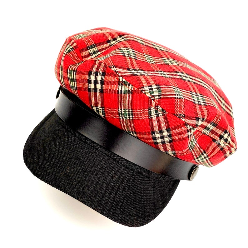 Red Tartan Plaid Sailor Cap Captain Scottish Red Cap Red - Etsy