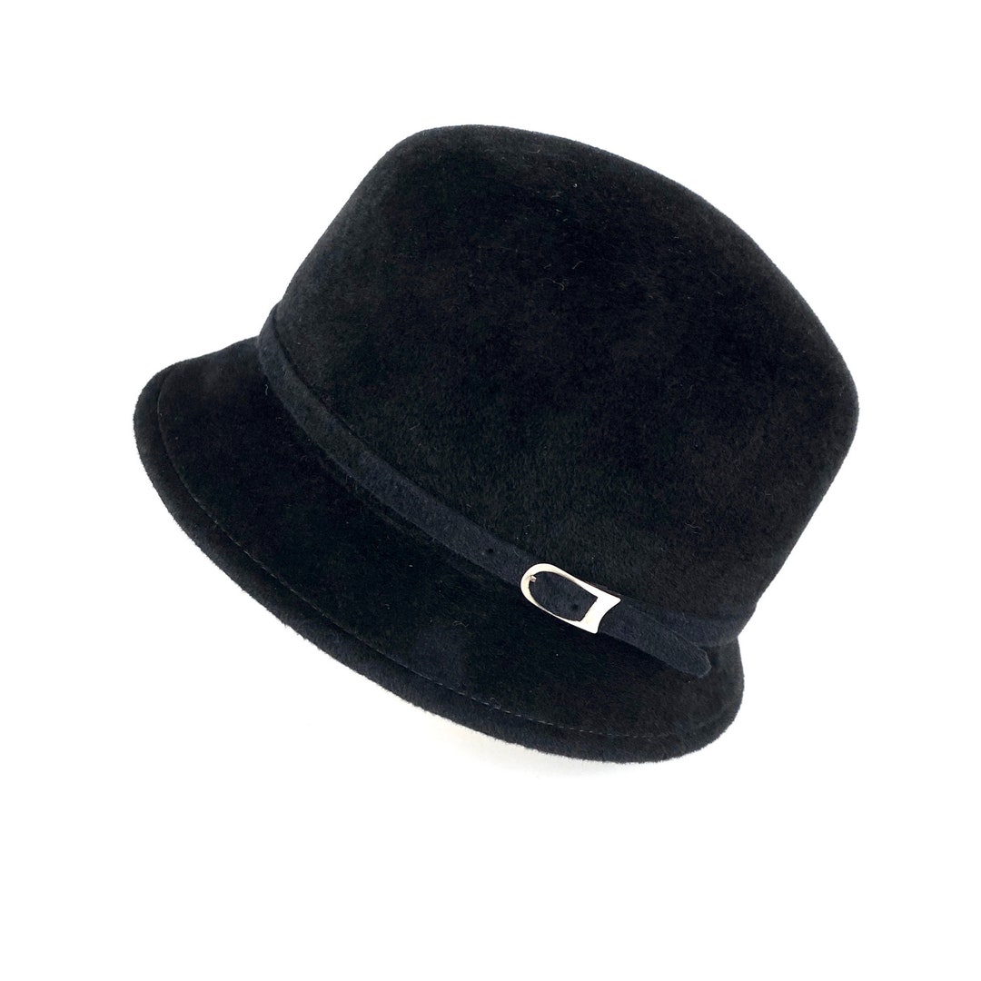 Elegant Fur Felt Velour Cloche Hat in Black - Handcrafted Vintage ...