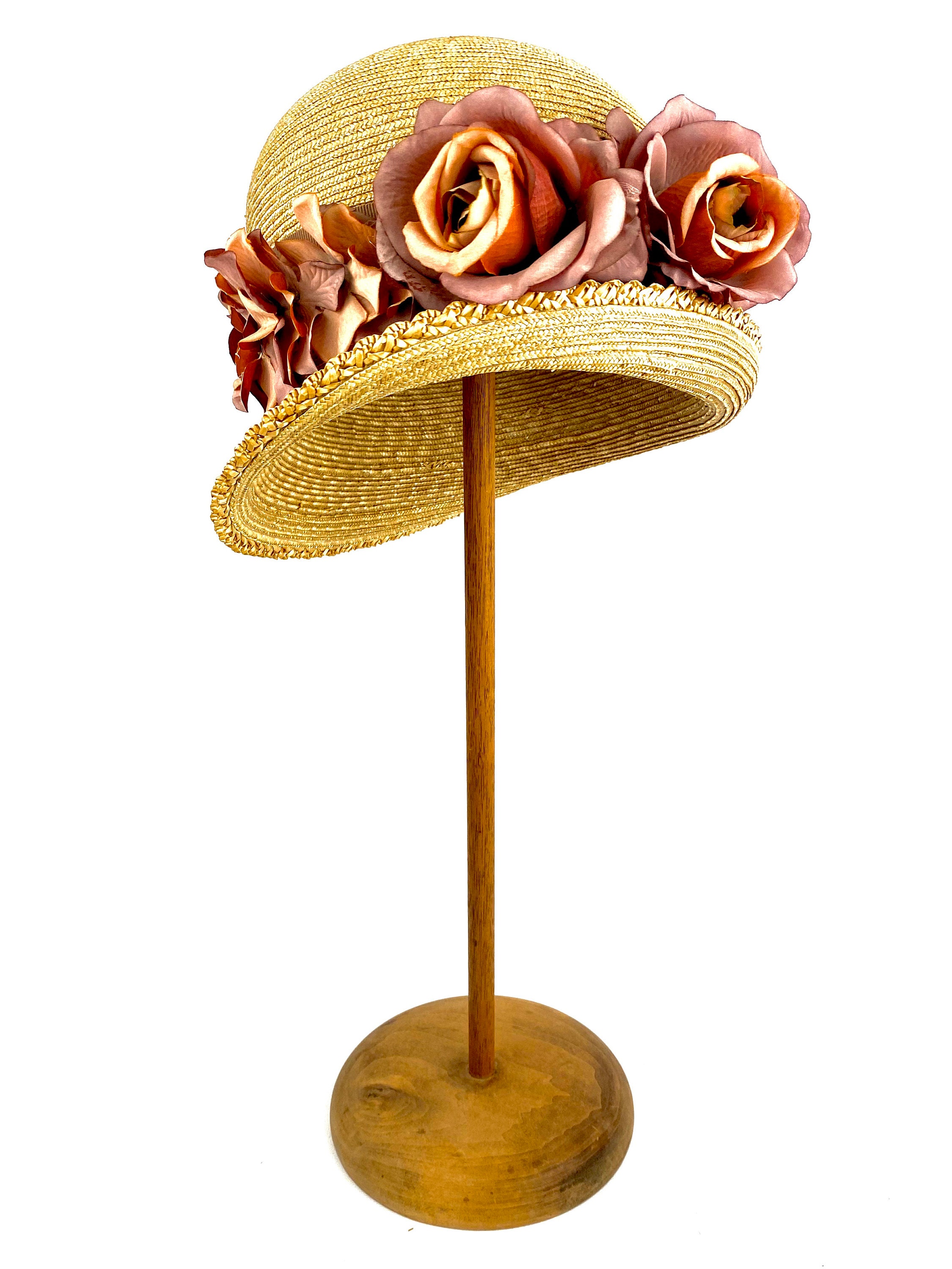 New Vintage Straw Hat - Cloche Straw Hat With Chic Floral Detail ...