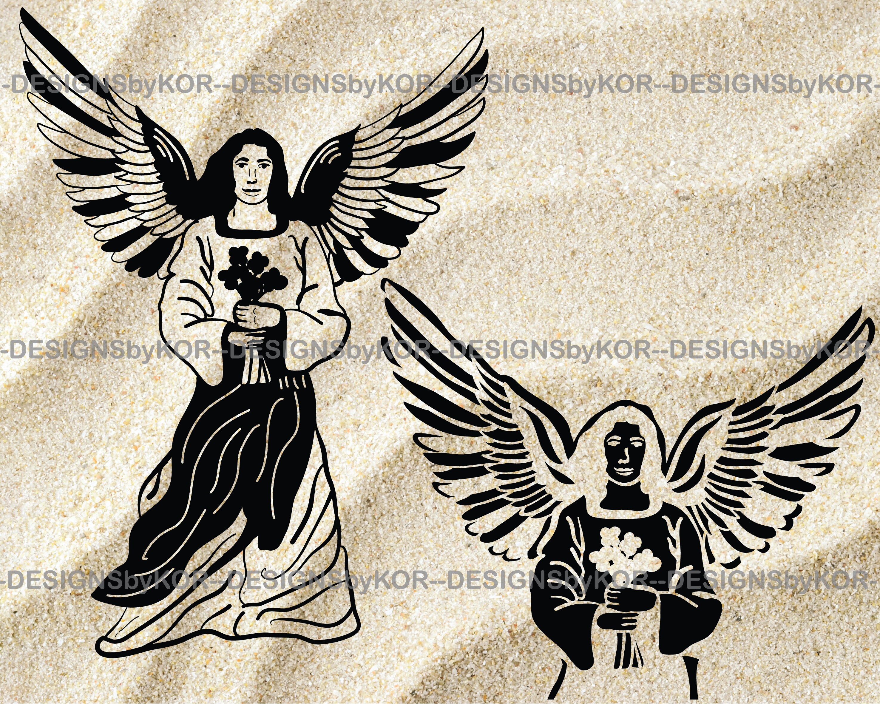 Archangel 2 Svg and 2 Png - Silhouette Designs of Archangel Gabriel - 2 ...