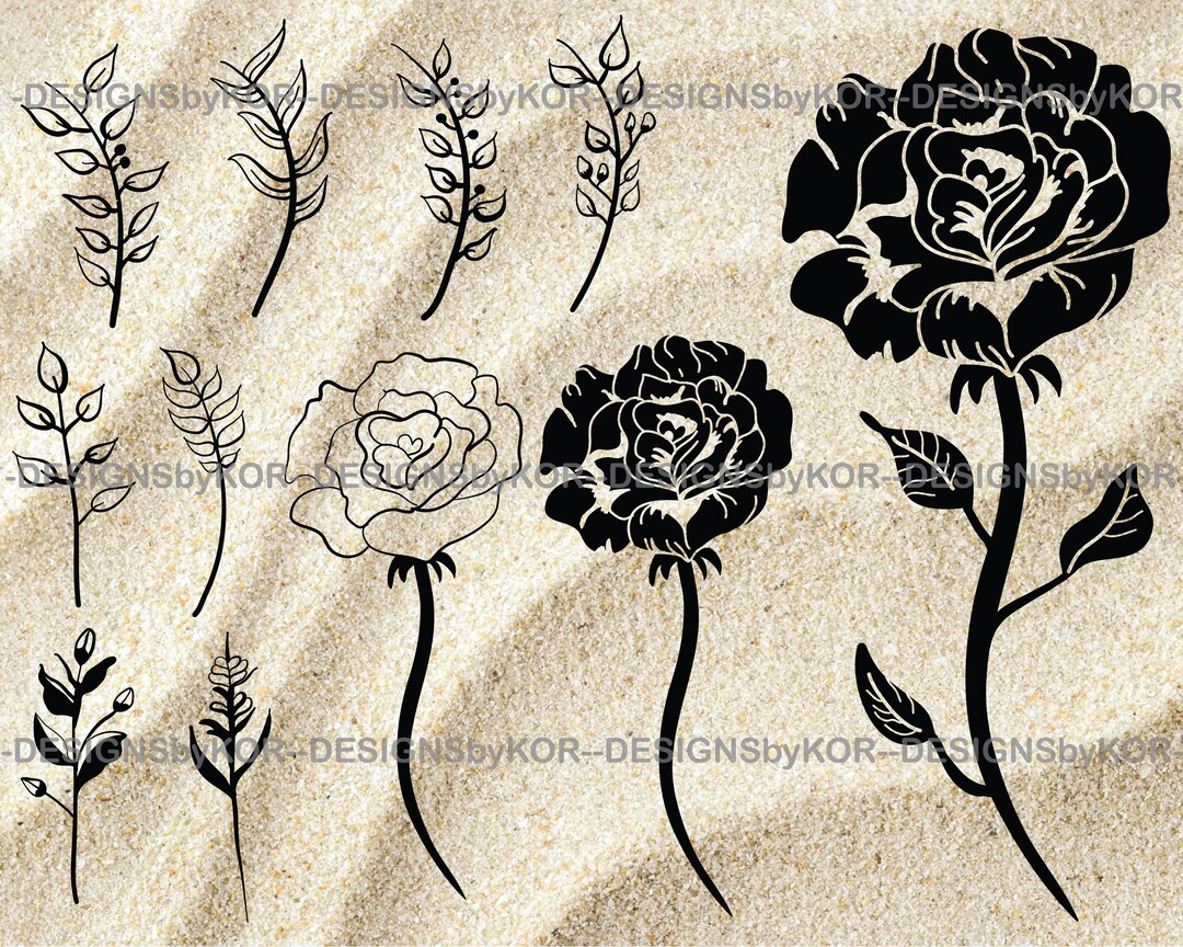 11 Svg & Png Selection - Three Rose Designs - Black Silhouettes and ...