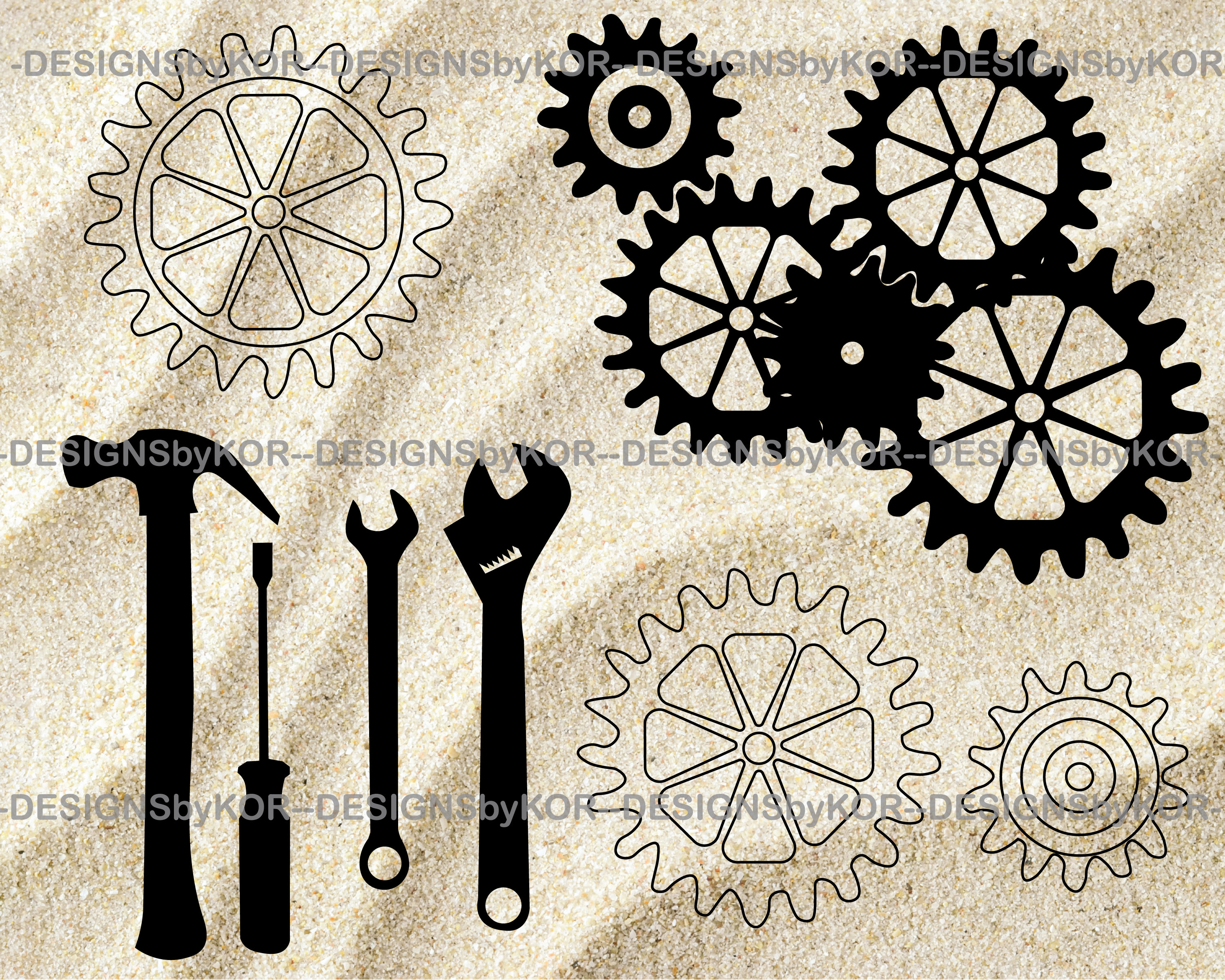 Tools and Cogs 8 Svg & 8 Png Bundle - Cogs Outlines and Silhouettes ...