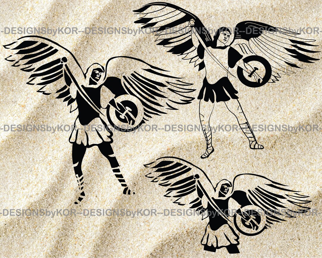 Archangel 3 Svg and 3 Png - Silhouette Designs of Archangel Michael - 3 ...