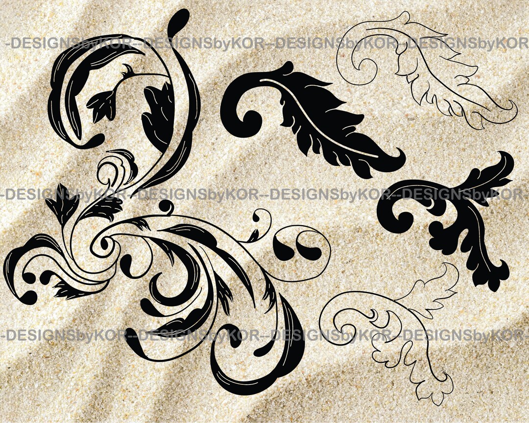 5 Filigree Svg & Png Files - 5 Filigree Designs - Detailed Decorative ...