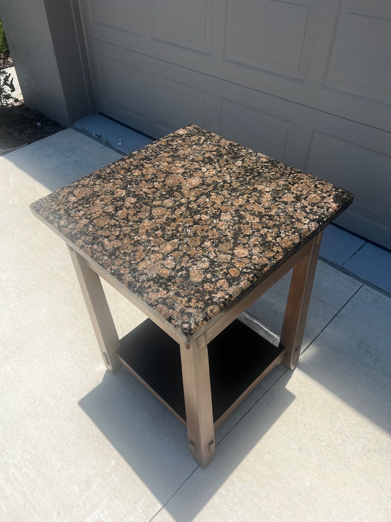 Baltic Brown Polished Granite Wood End Table - Etsy