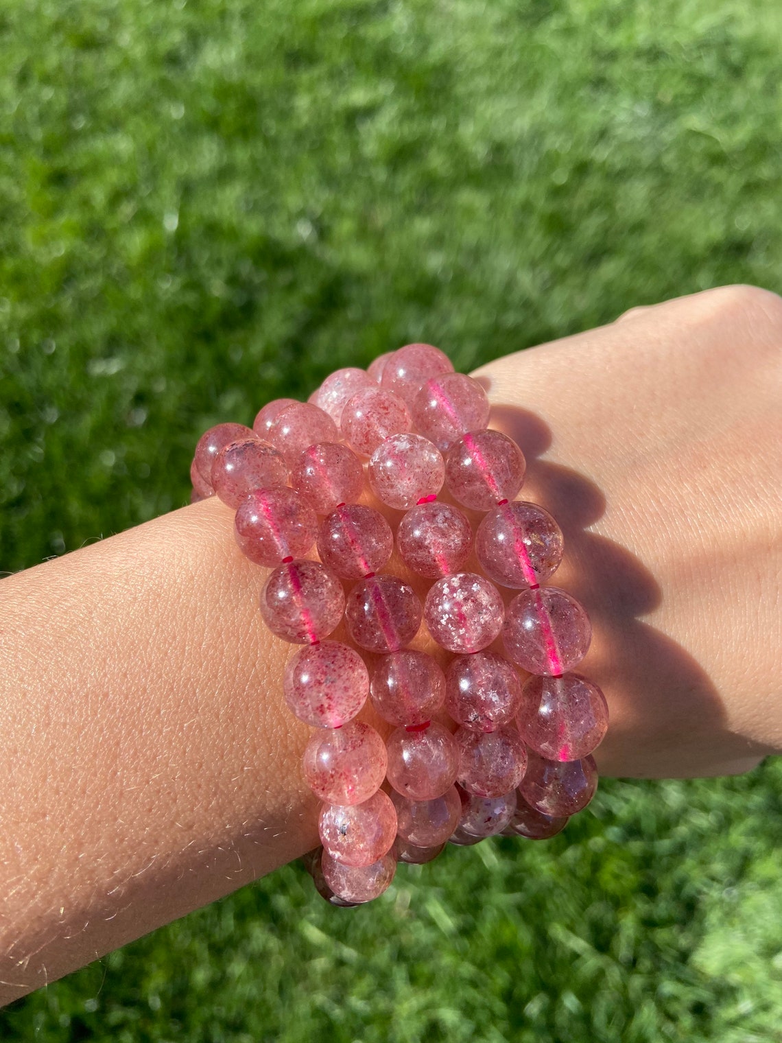 Strawberry Quartz Bracelet: Pink Beaded Crystal, Healing Stone - Etsy