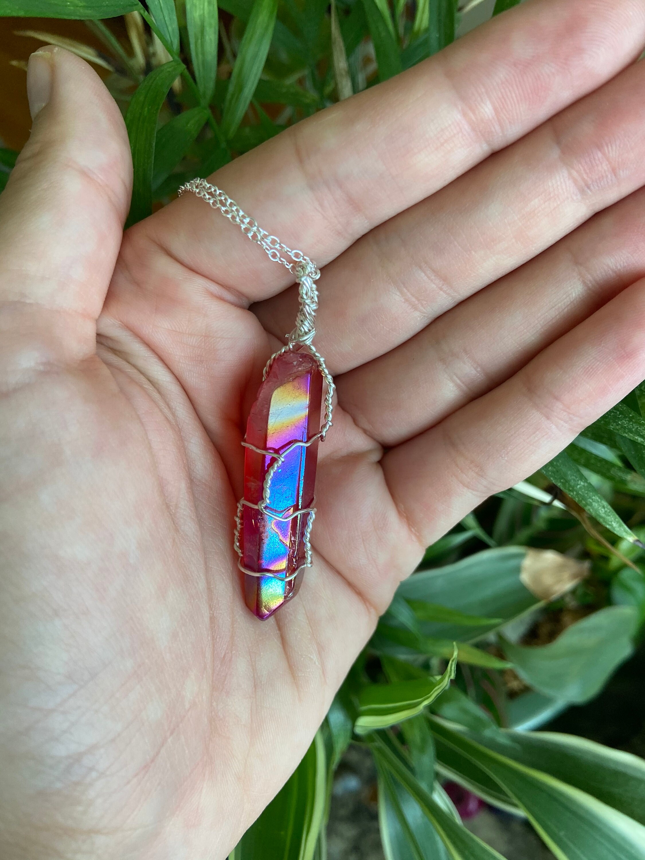 Ruby Aura Quartz Necklace, Red Aura Quartz Necklace, Red Aura Quartz ...