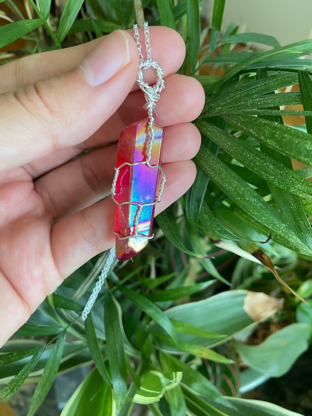 Ruby Aura Quartz Necklace, Red Aura Quartz Necklace, Red Aura Quartz ...
