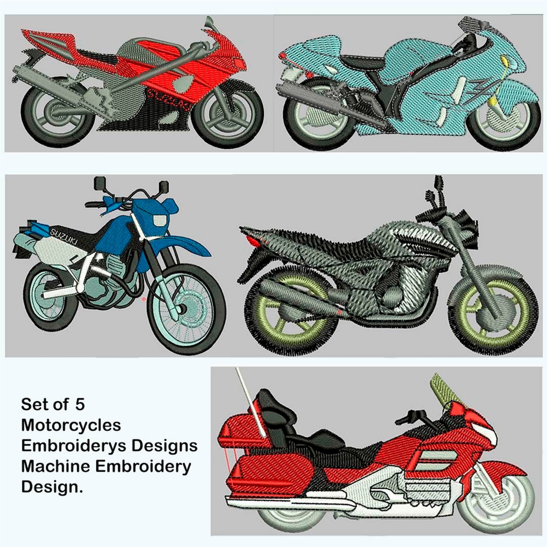 Set of 5 Motorcycles Embroiderys Designs Machine Embroidery - Etsy