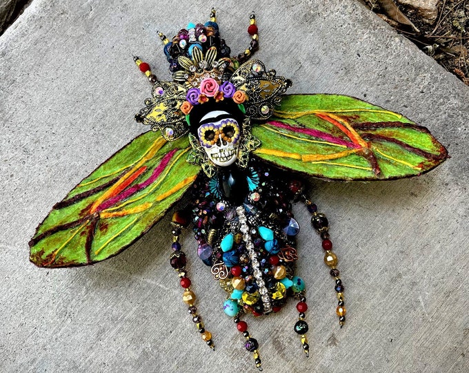 Gothic Cicada Rainbow Beaded Clay Sugar Skull Frida Kahlo - Etsy