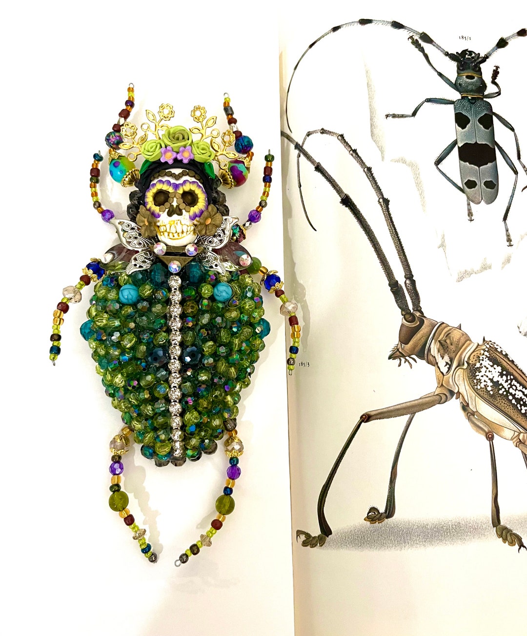 Green Emerald Sugar Skull Frida Kahlo Inspired Bug Decor Halloween ...