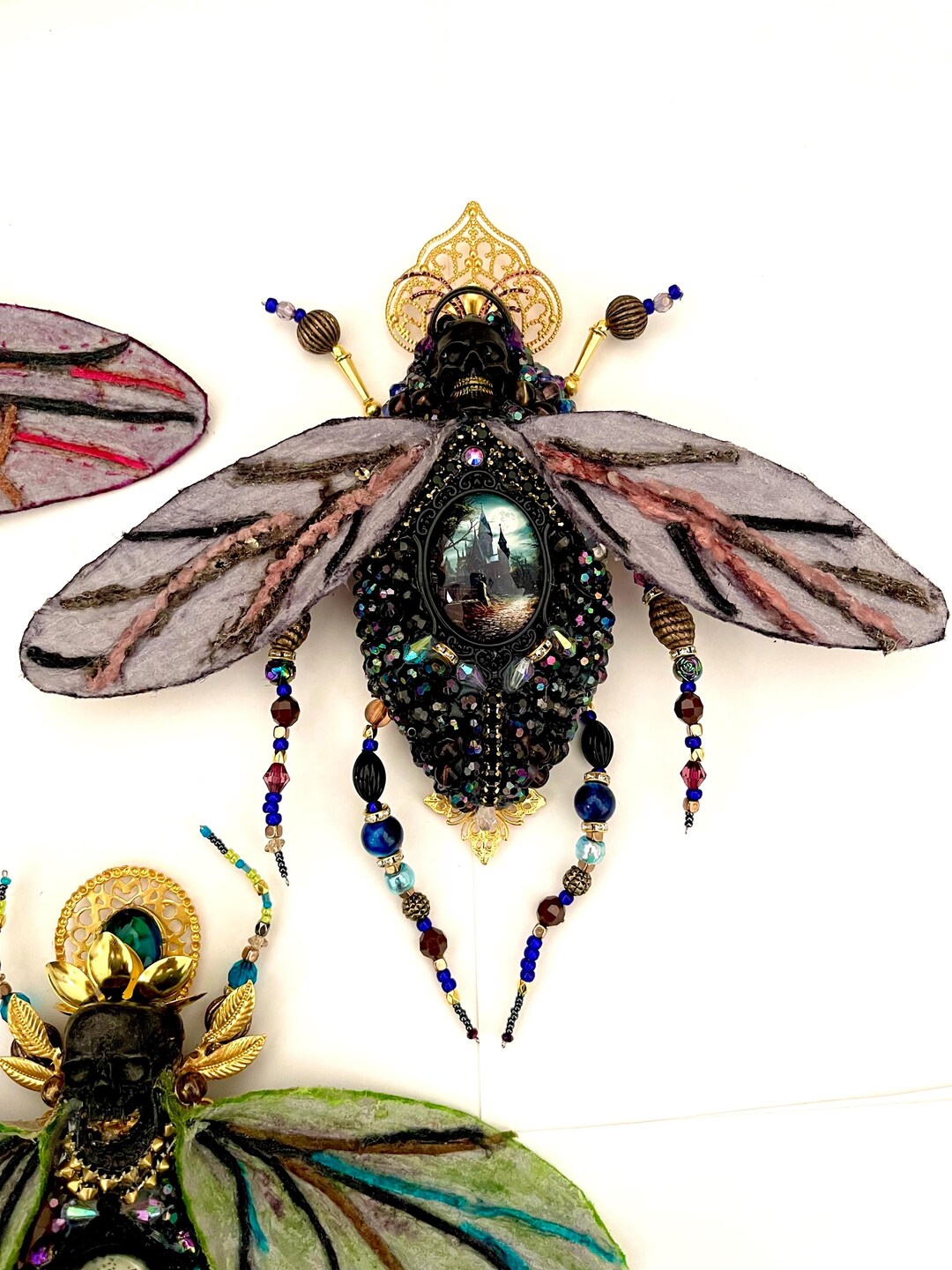 Gothic Cicada Rose Gray Wing Beaded Bug Wall Decor, Cicada Bug Art ...