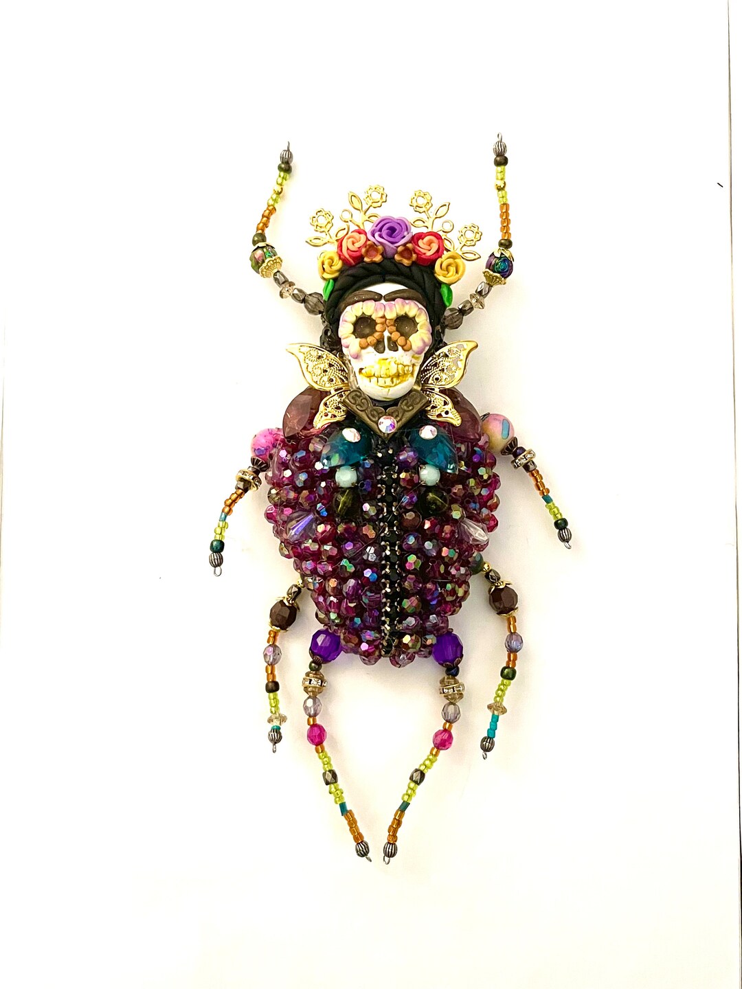 Red Magenta Sugar Skull Frida Kahlo Inspired Bug Wall Decor - Frida ...
