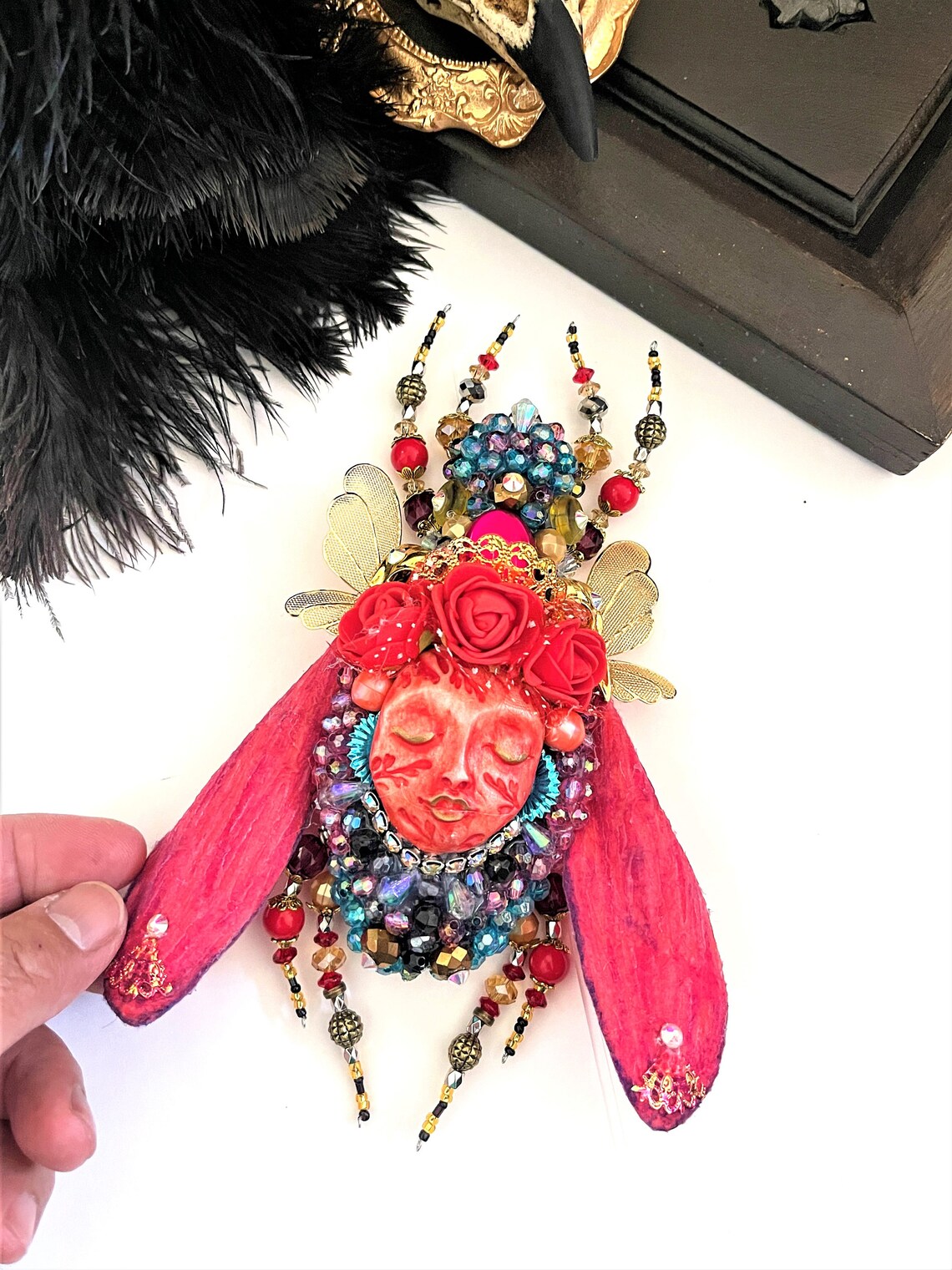 Crimson Red Foliage Goddess Beetle Bug Sculpture Wall Decor - Etsy