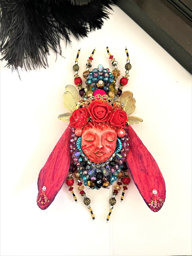 Crimson Red Foliage Goddess Beetle Bug Sculpture Wall Decor - Etsy
