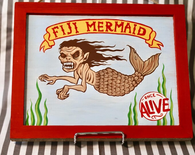 Fiji Mermaid Sideshow Gaff Circus Oddities Wood Painting - Etsy