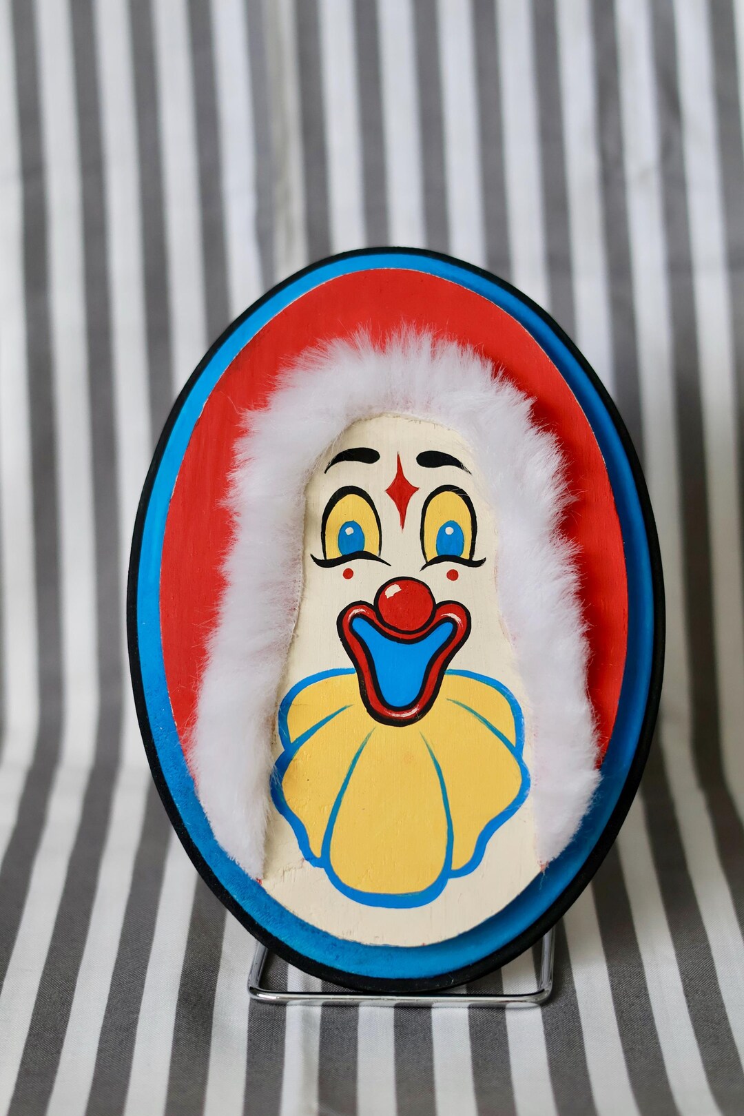 Clown Knockdown Carnival Punk Red & Blue Hand Painted Wood Plaque - Etsy