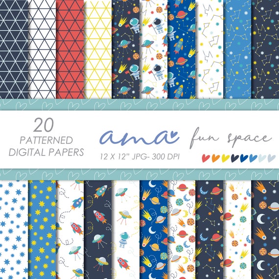 AMA Space Party Fun Digital Paper Digital Scrapbooking Paper - Etsy
