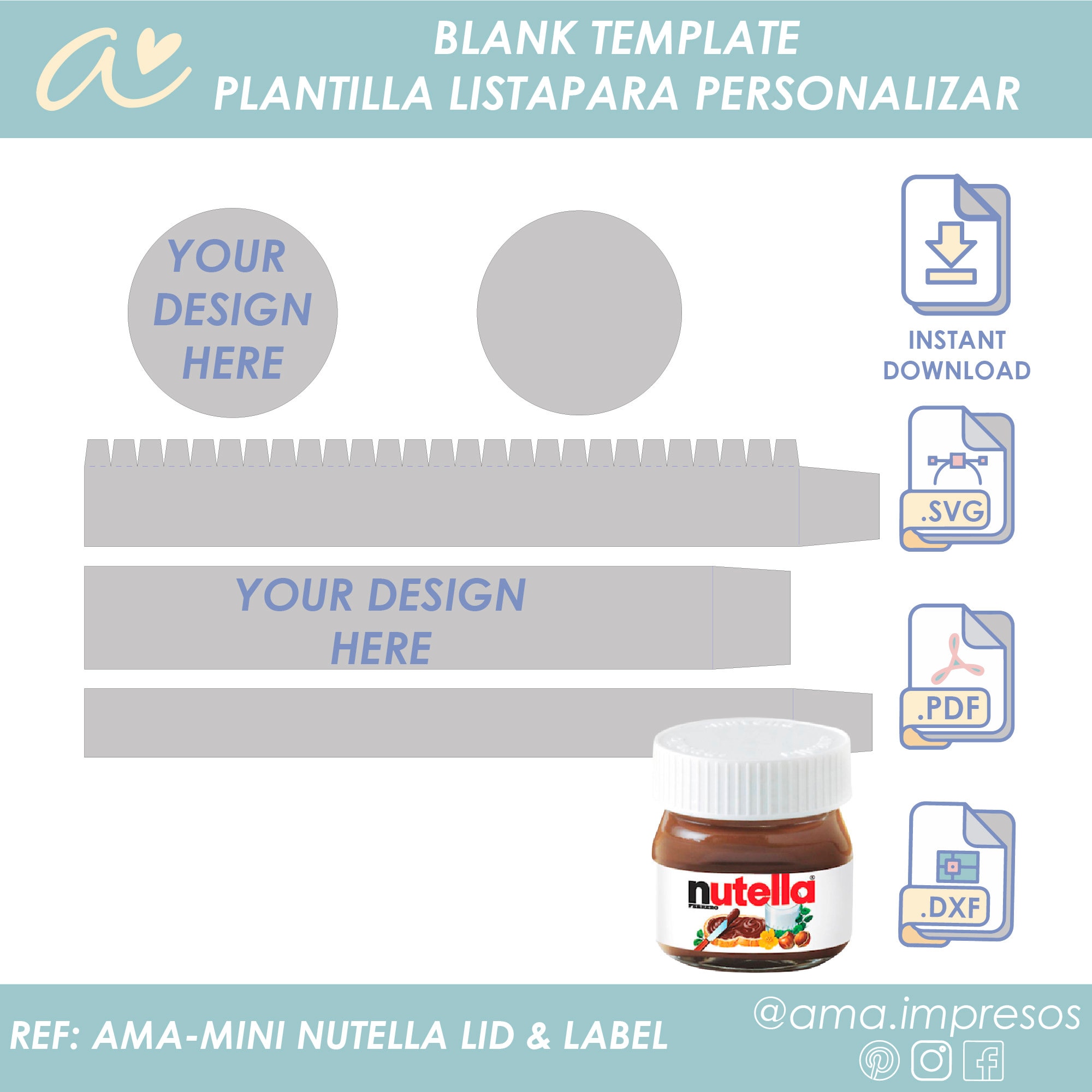 AMA Mini Nutella Lid and Label Template - Etsy