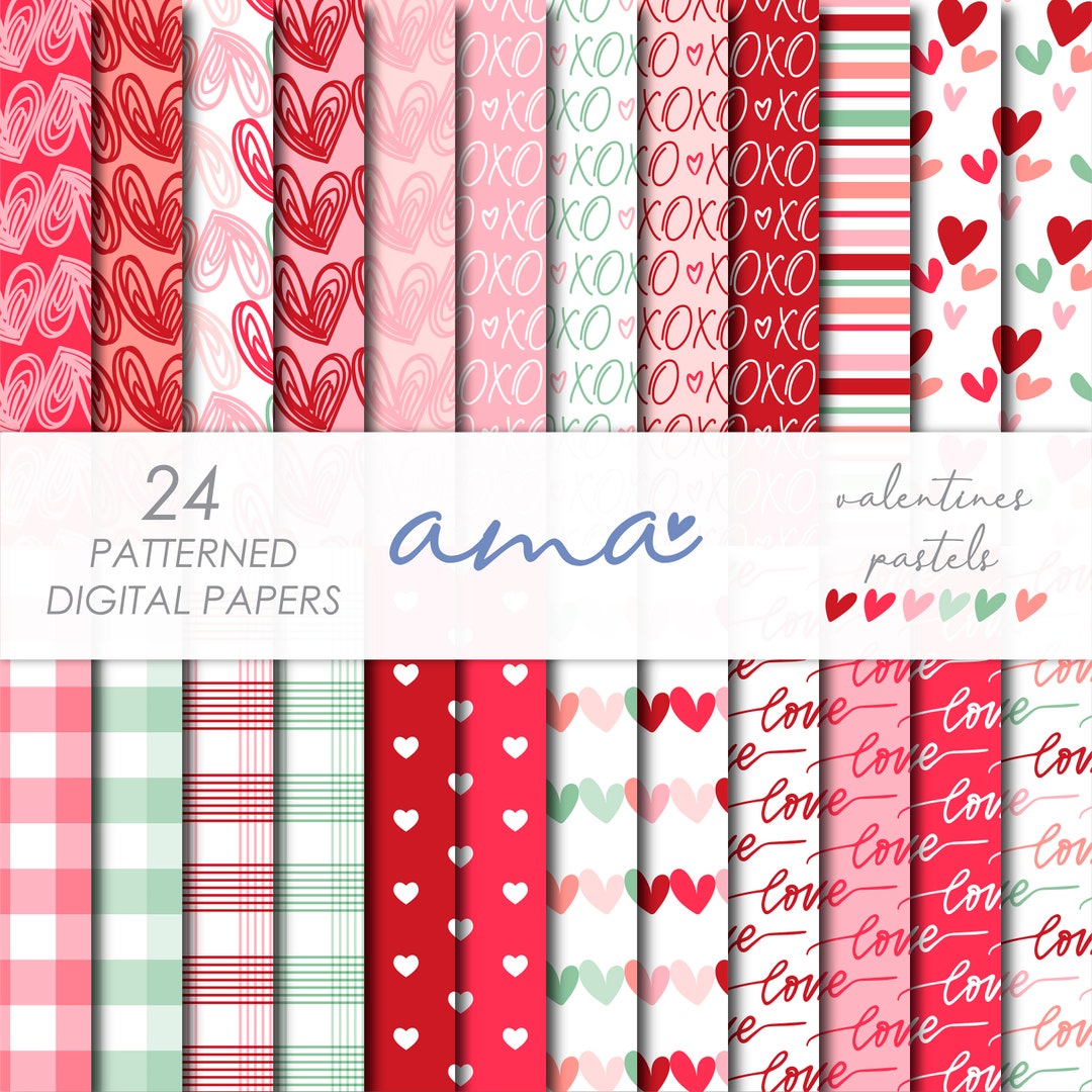 AMA Valentines Digital Paper, Love Digital Papers Commercial Use - Etsy