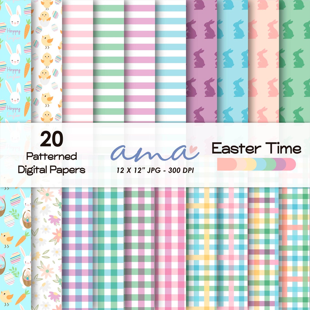 Ama-easter Paper Digital Scrapbooking Paper Pack, Solid Colors Included ...