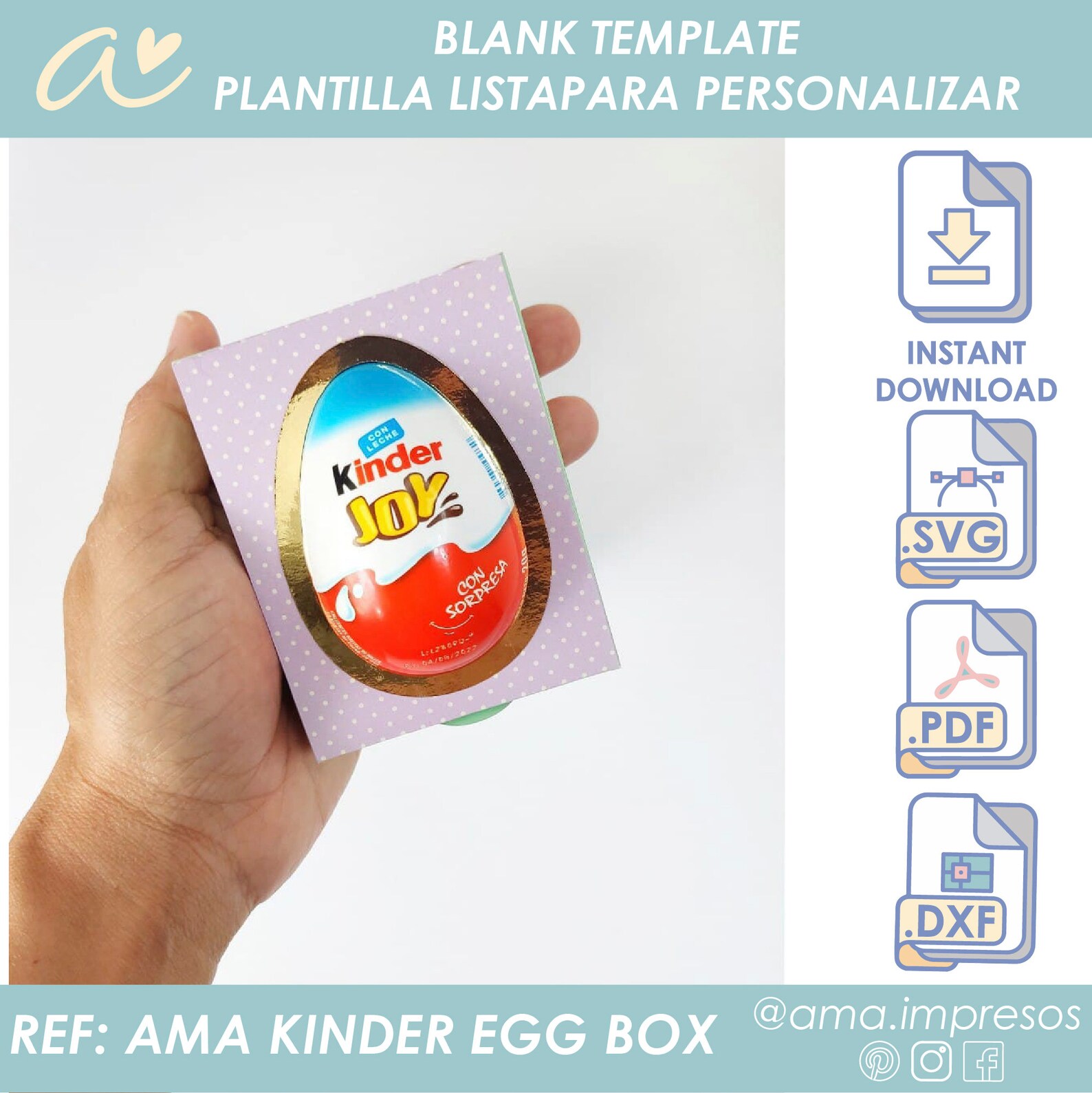 AMA Kinder Egg box template chocolate egg box template for - Etsy España