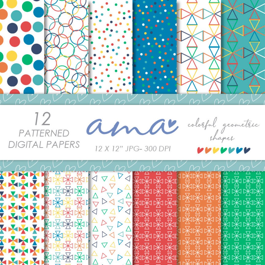 Geometrics Shape Colorfull Digital Papers, Colorful Pattern, Geometric ...