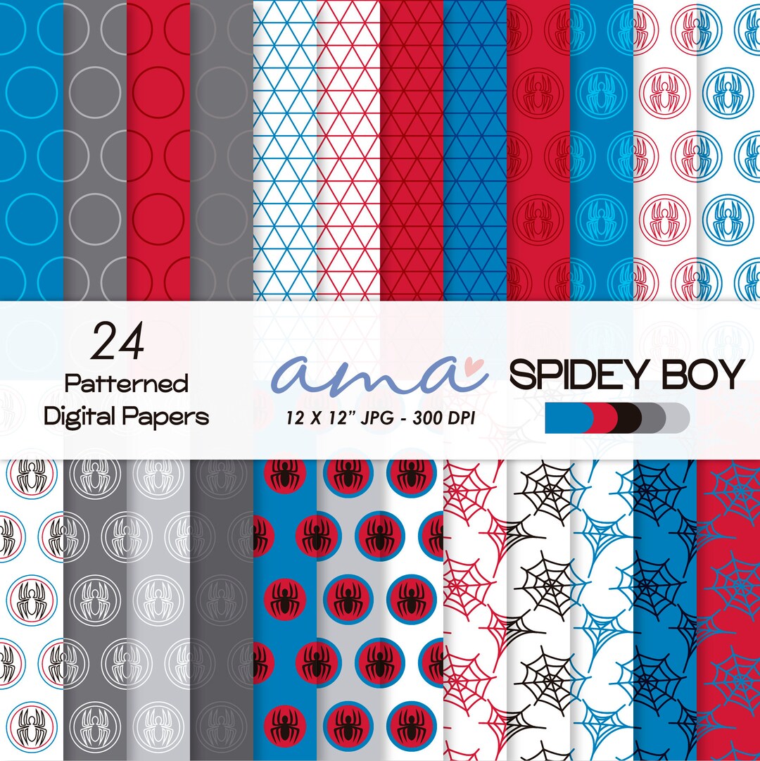 Spidey Boy Inspired Geometrical Digital Papers, Red Pattern, Digital ...