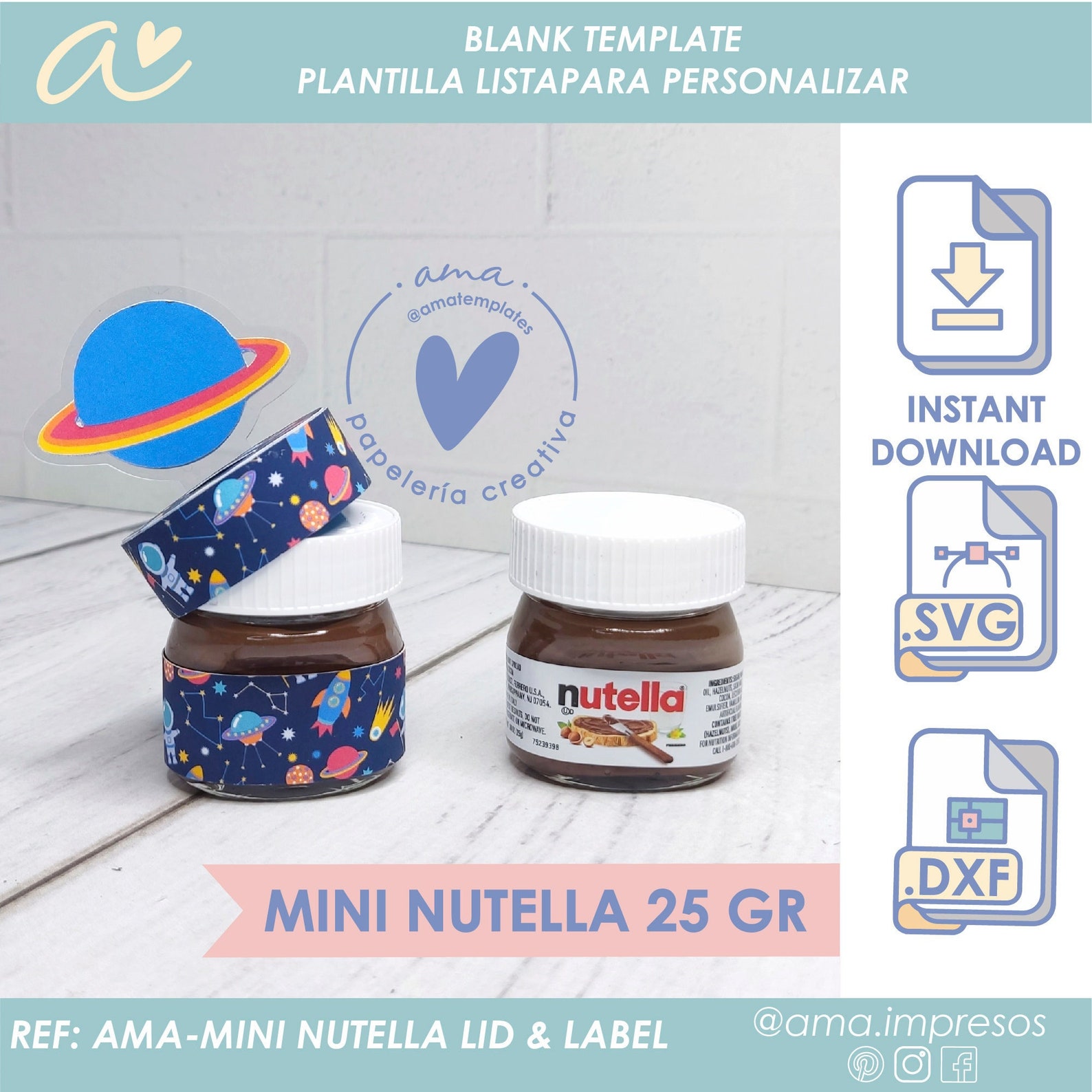 AMA Mini Nutella Lid And Label Template - Etsy España