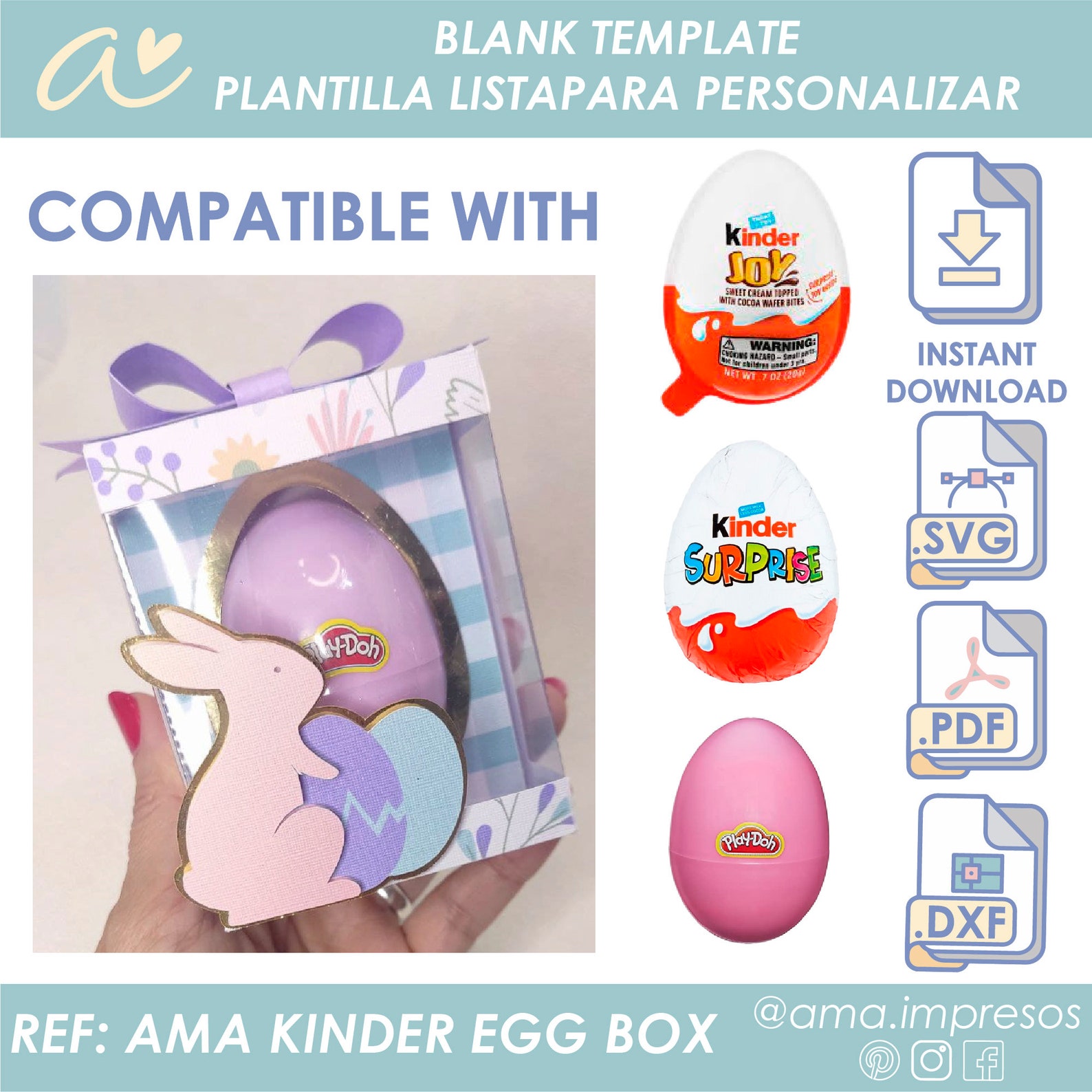 AMA Kinder Egg box template chocolate egg box template for - Etsy España