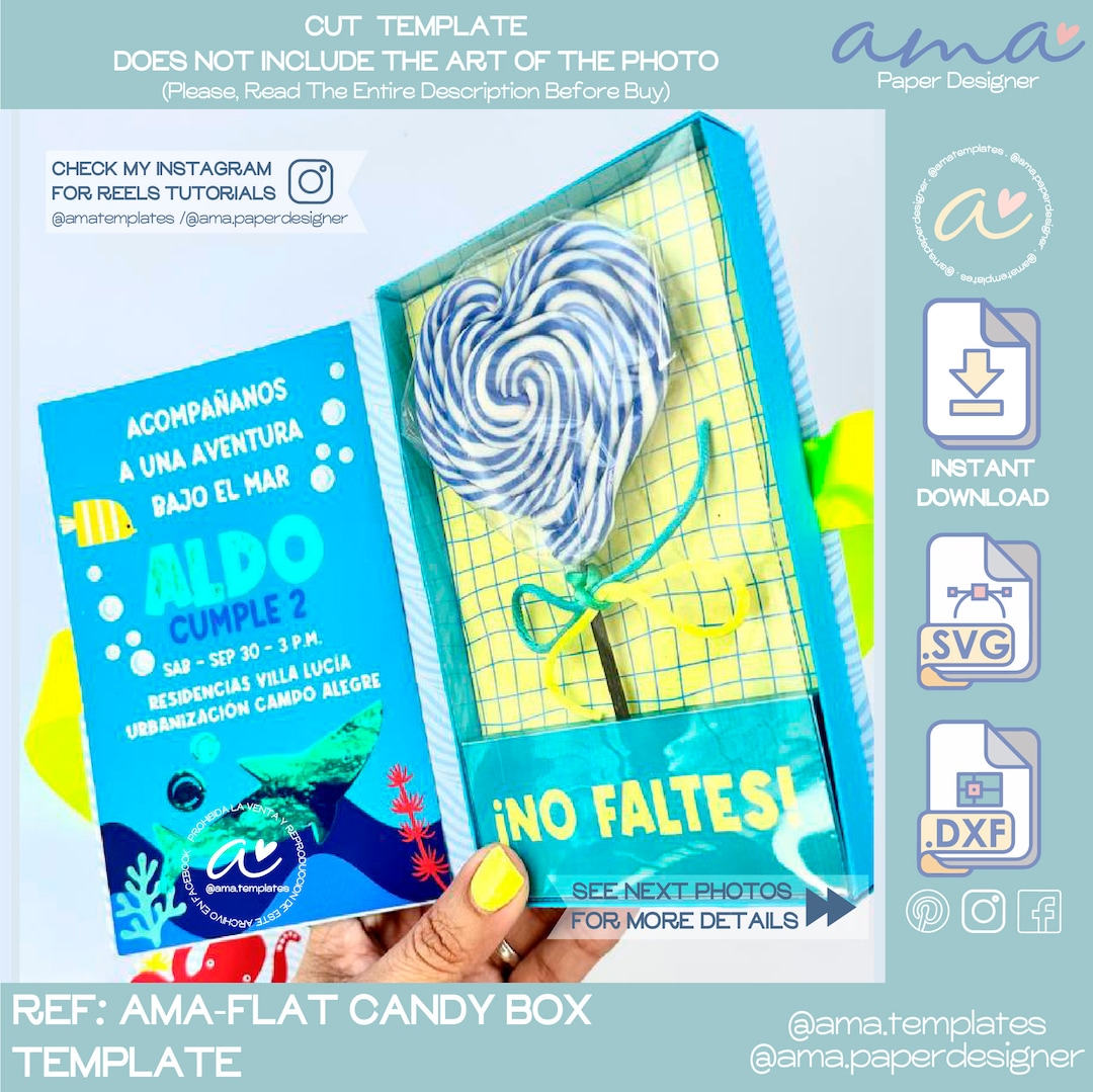 AMA Flat Candy Box Template, Flat Lollipop Box Template, Box for ...