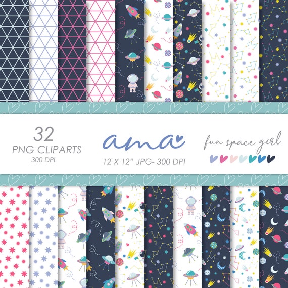 AMA Space Party Fun Digital Paper Digital Scrapbooking Paper - Etsy