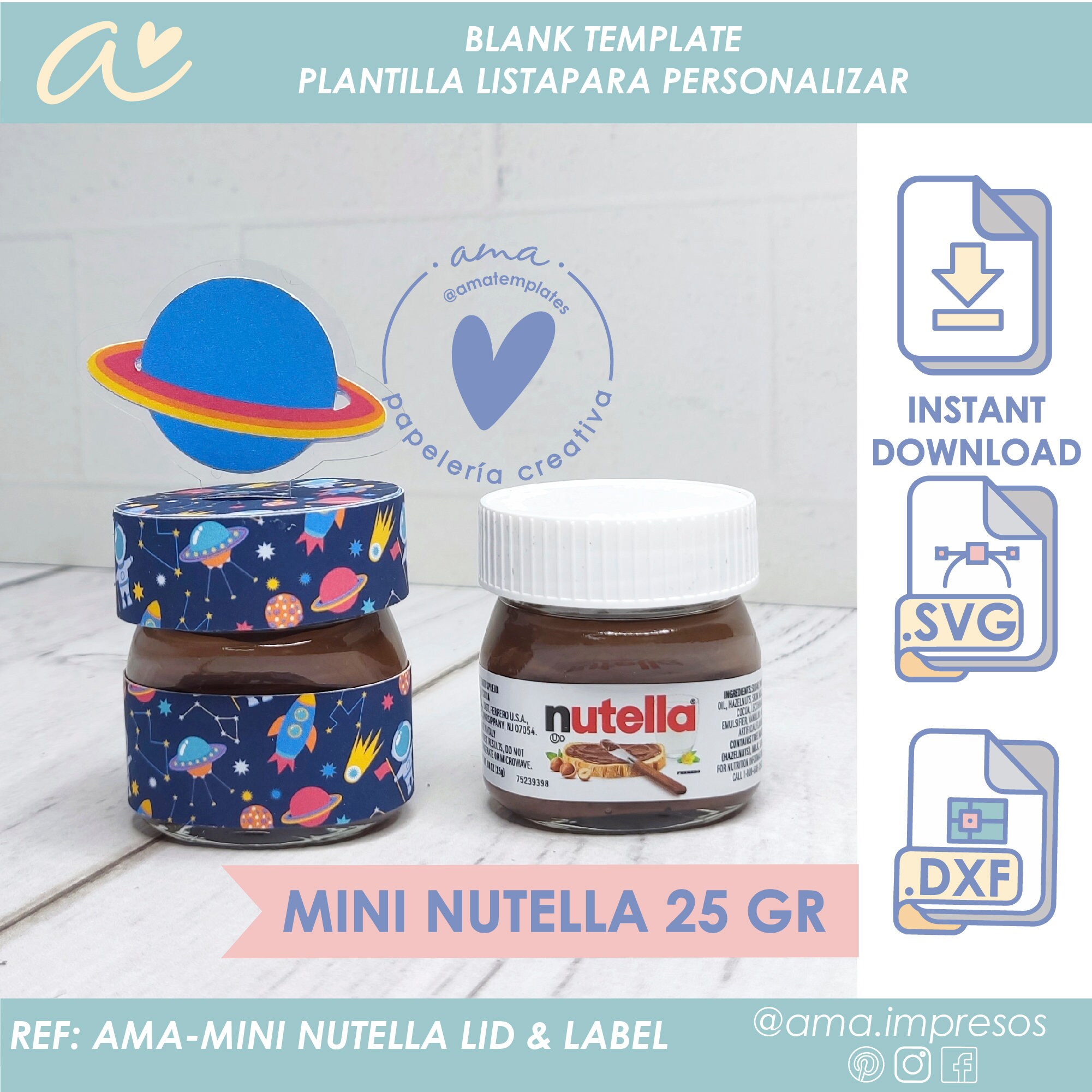 AMA Mini Nutella Lid And Label Template - Etsy España