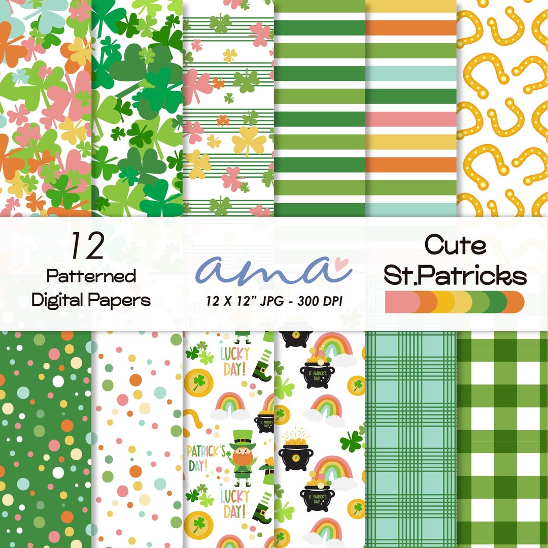 AMA St-patrick's Digital Paper Digital Scrapbooking Paper Pack, Solid ...