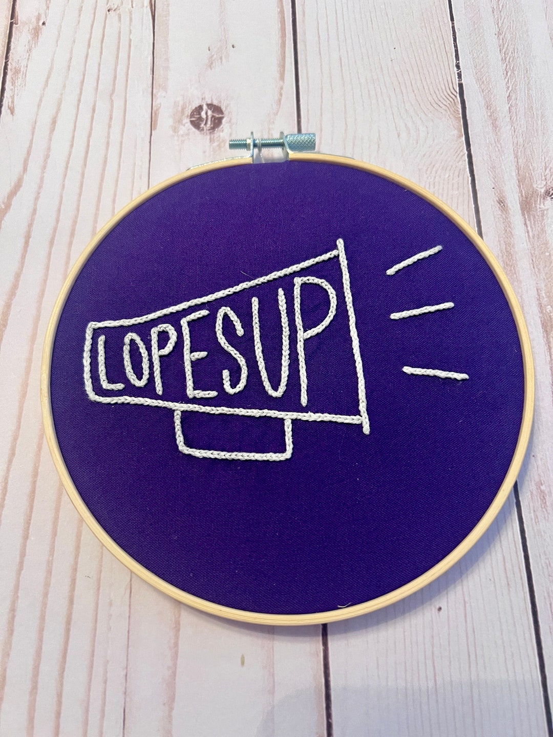 Lopes up Megaphone Finished Embroidery in Purple With White Stitching ...