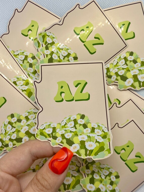 Arizona State Outline Decal Sticker Saguaro State Flower | Etsy