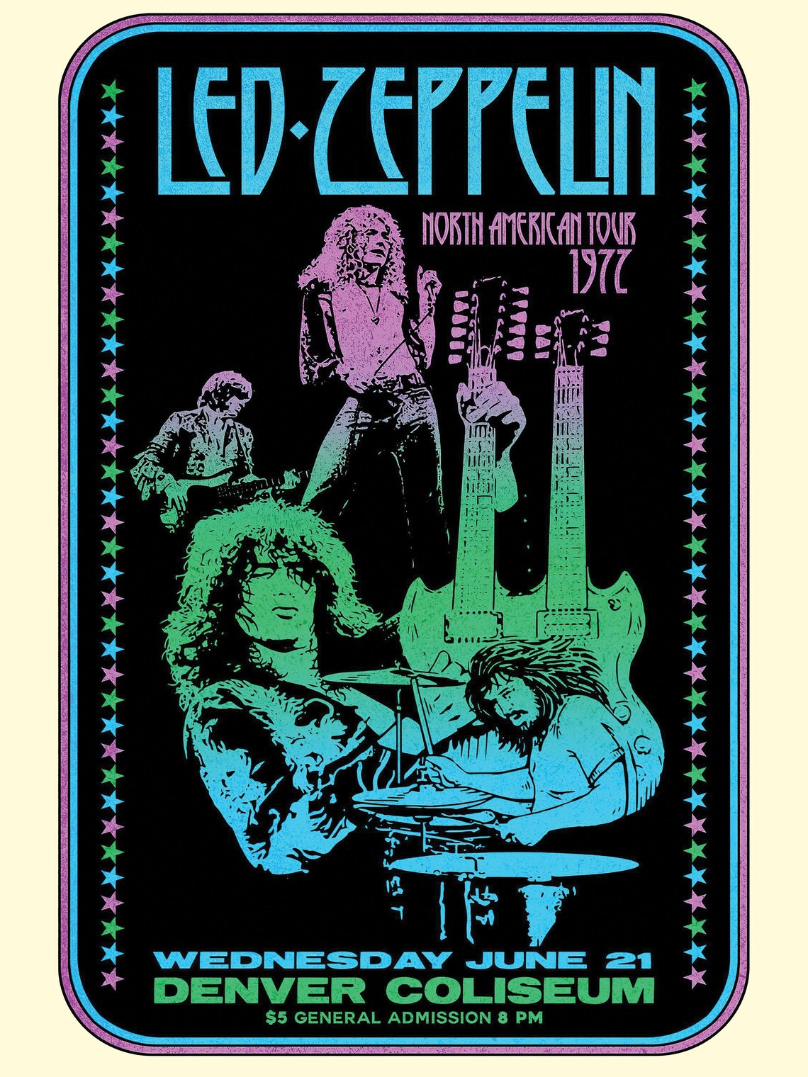 Led Zeppelin Vintage Concert Tour Poster Size 18"x 24" Wall Decor Print ...