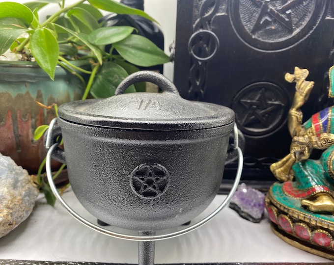 5 Cast Iron Cauldron W/ Lid Triple Moon Wiccan Pagan Spells Herbs Incense Burner Halloween - Etsy