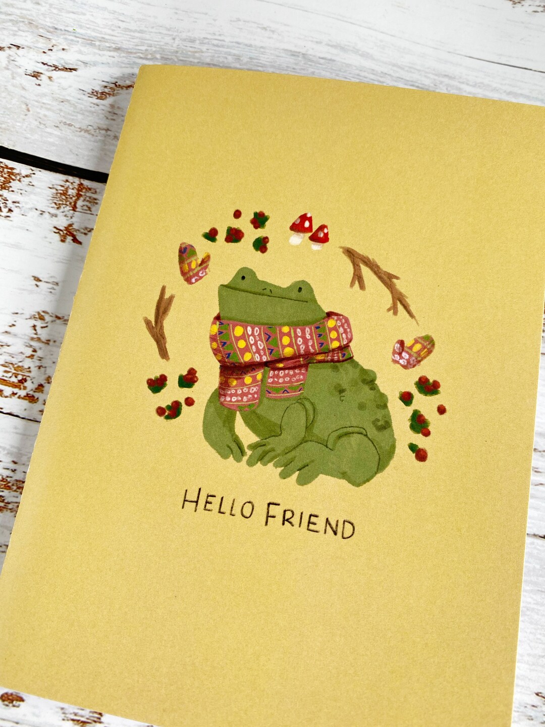 Hello Friend - Frog Thinking of You Card, Autumn Card, Cottagecore ...