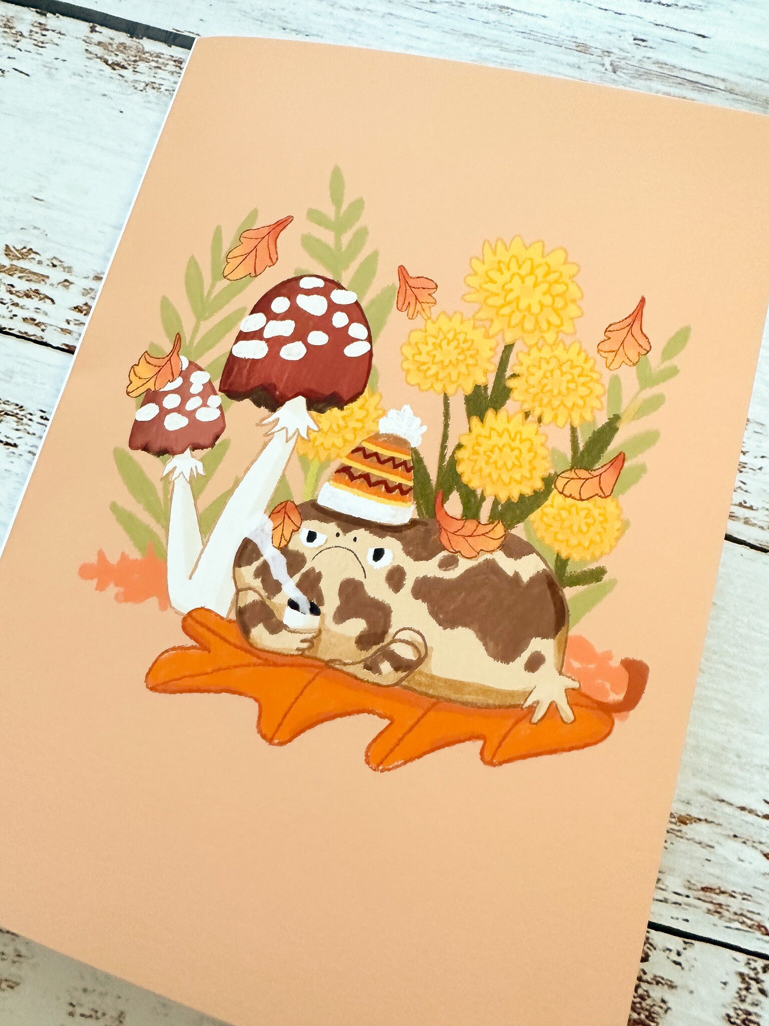 Fall Thinking of You Card, Fall Blank Card, Rain Frog in Autumn Leaves ...